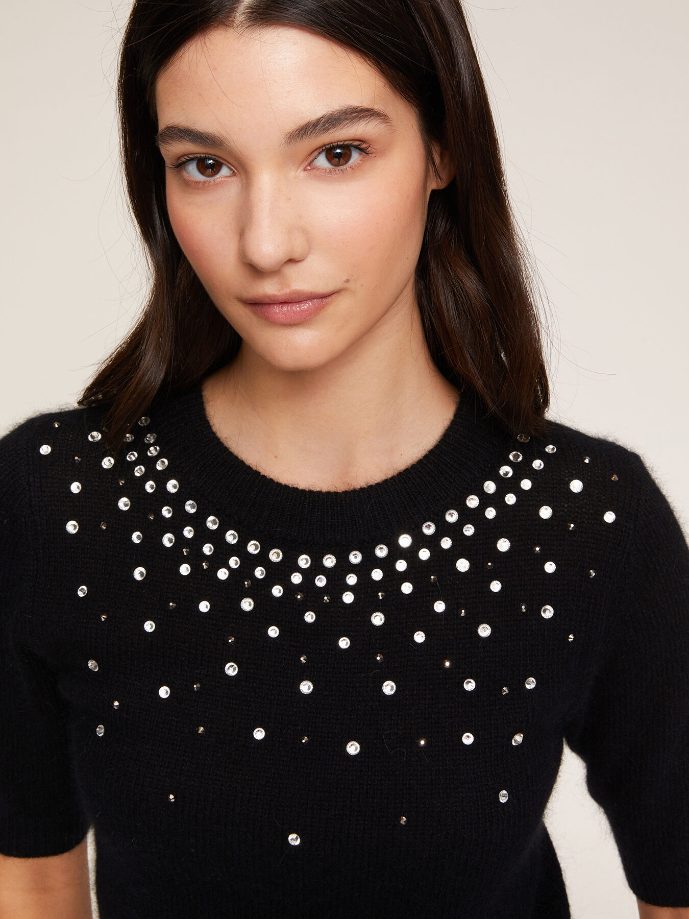 Maglia maniche corte misto angora con strass