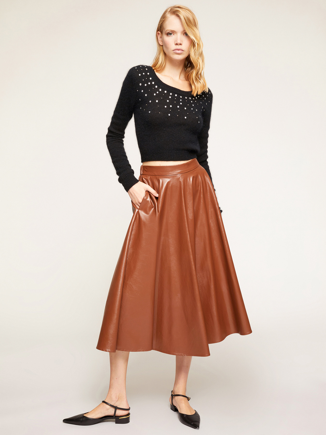 Angora blend sweater with jewel applications